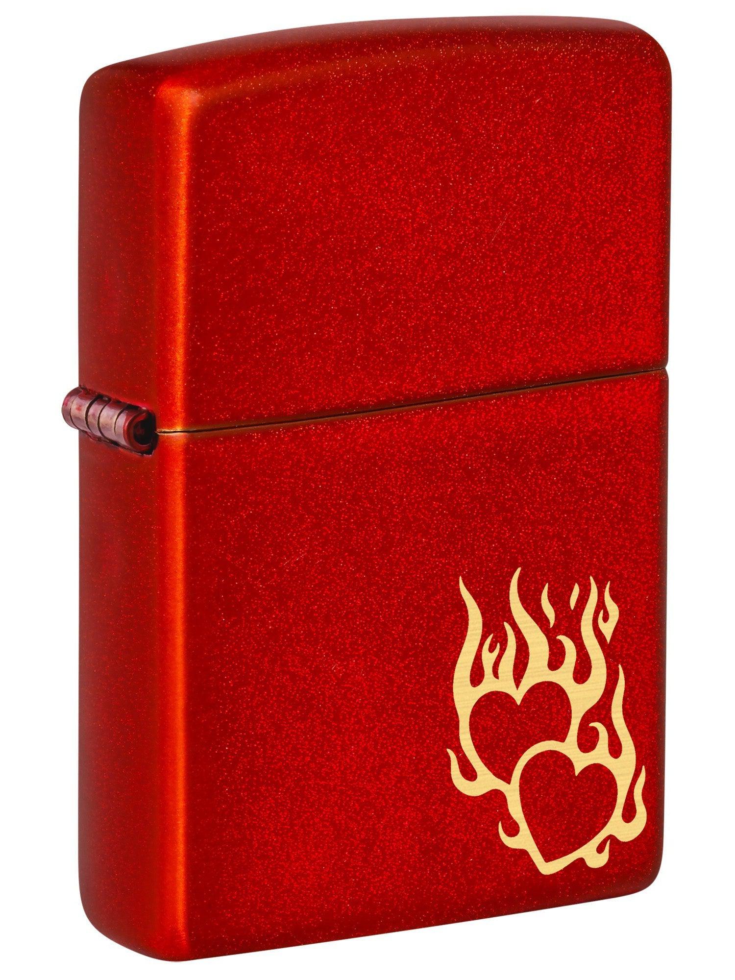 Zippo Lighter: Engraved Flaming Hearts - Metallic Red 46102 – Lucas Lighters