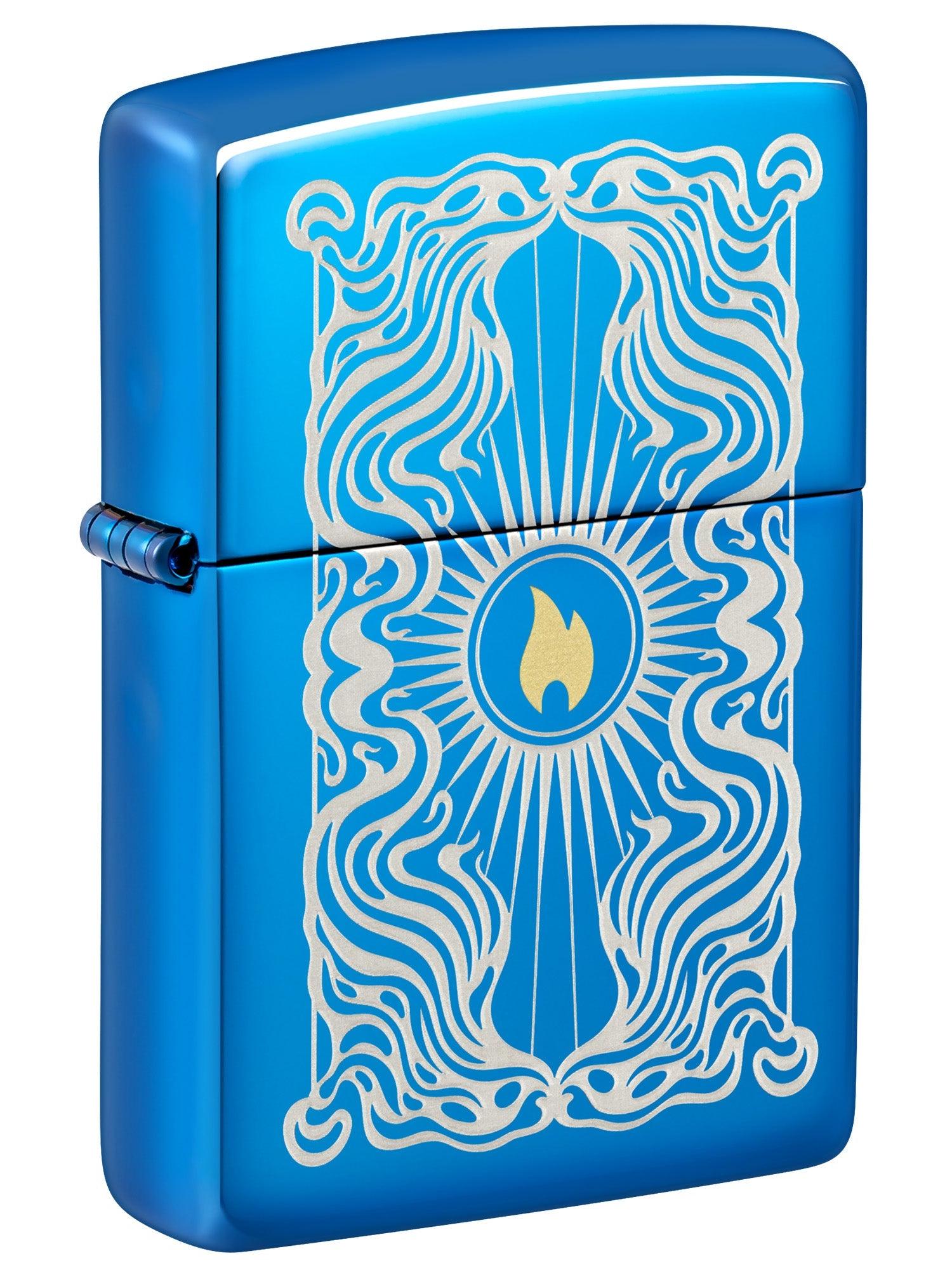 Zippo Lighter: Fancy Flame, Engraved - High Polish Blue 46424 – Lucas Lighters