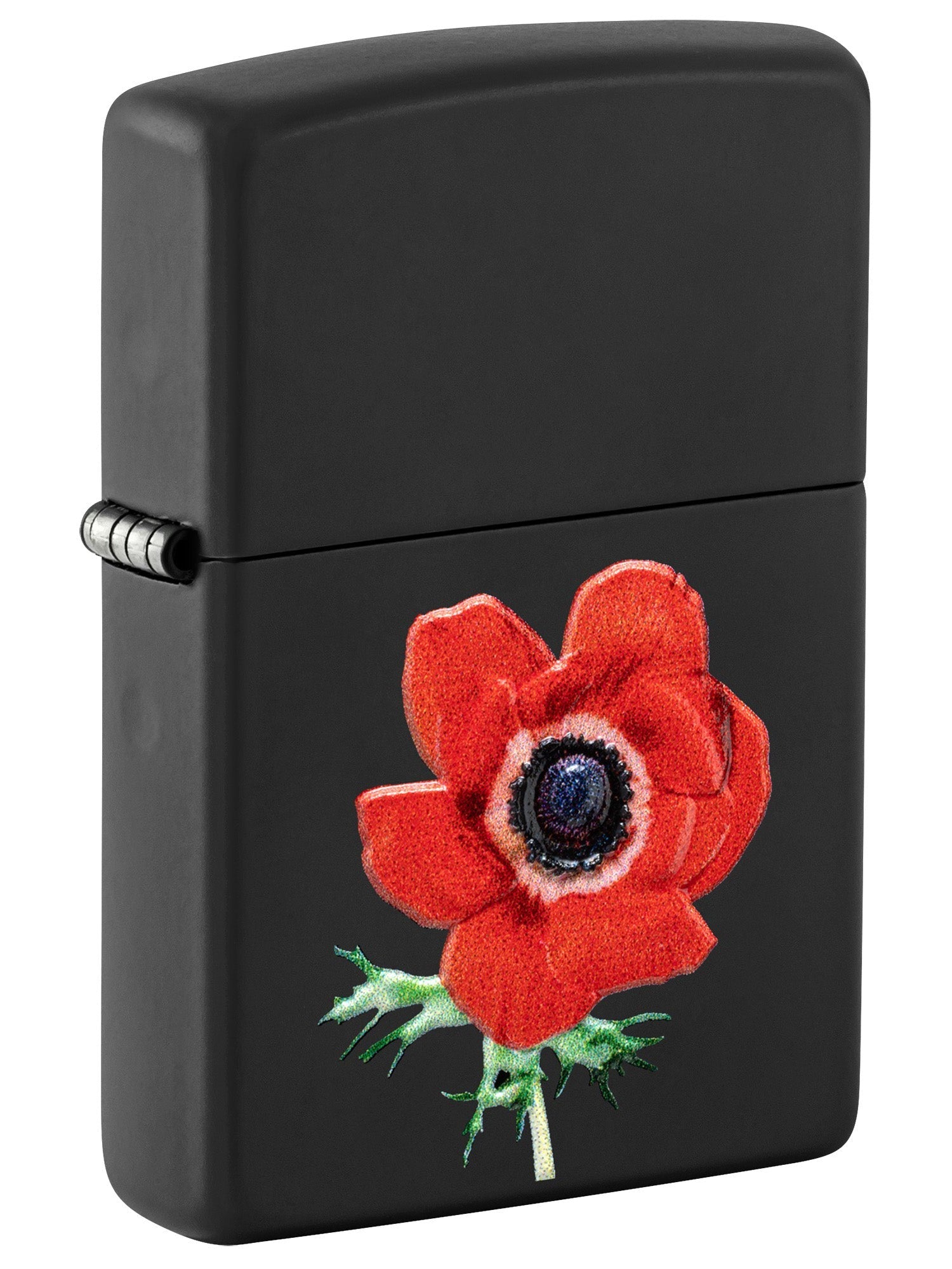 Zippo Lighter: Raised Flower Emblem - Black Matte 81654 – Lucas Lighters