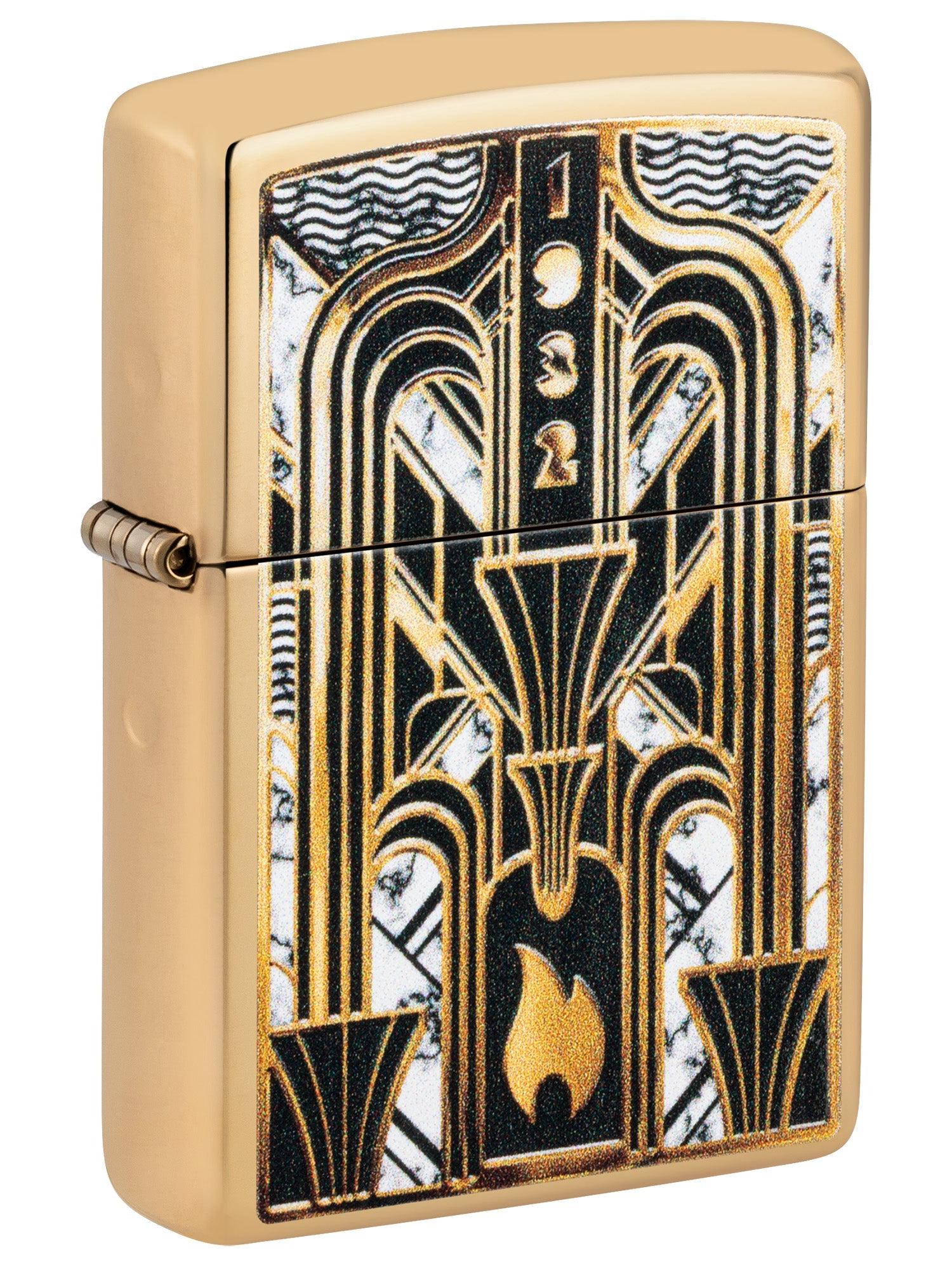 Zippo Lighter: Art Deco Flame Design - High Polish Brass 46585 – Lucas Lighters