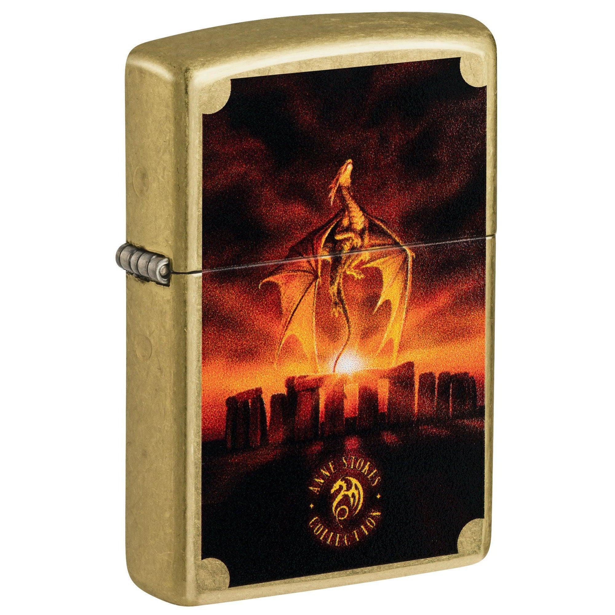 Zippo Lighter: Anne Stokes Dragon at Stonehenge - Street Brass 81496 ...