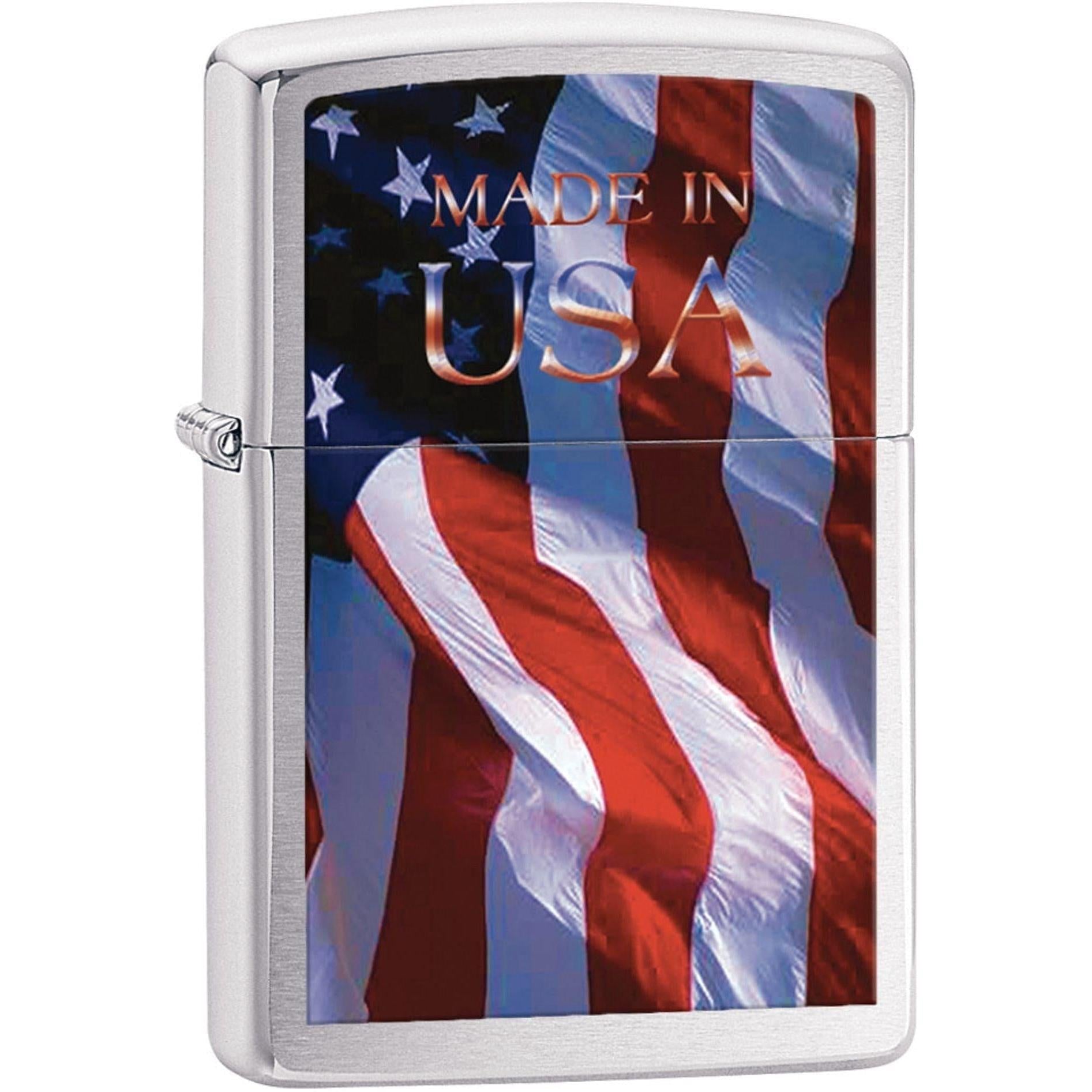 Zippo Lighter: American Flag, Made in USA - Brushed Chrome 81590 ...