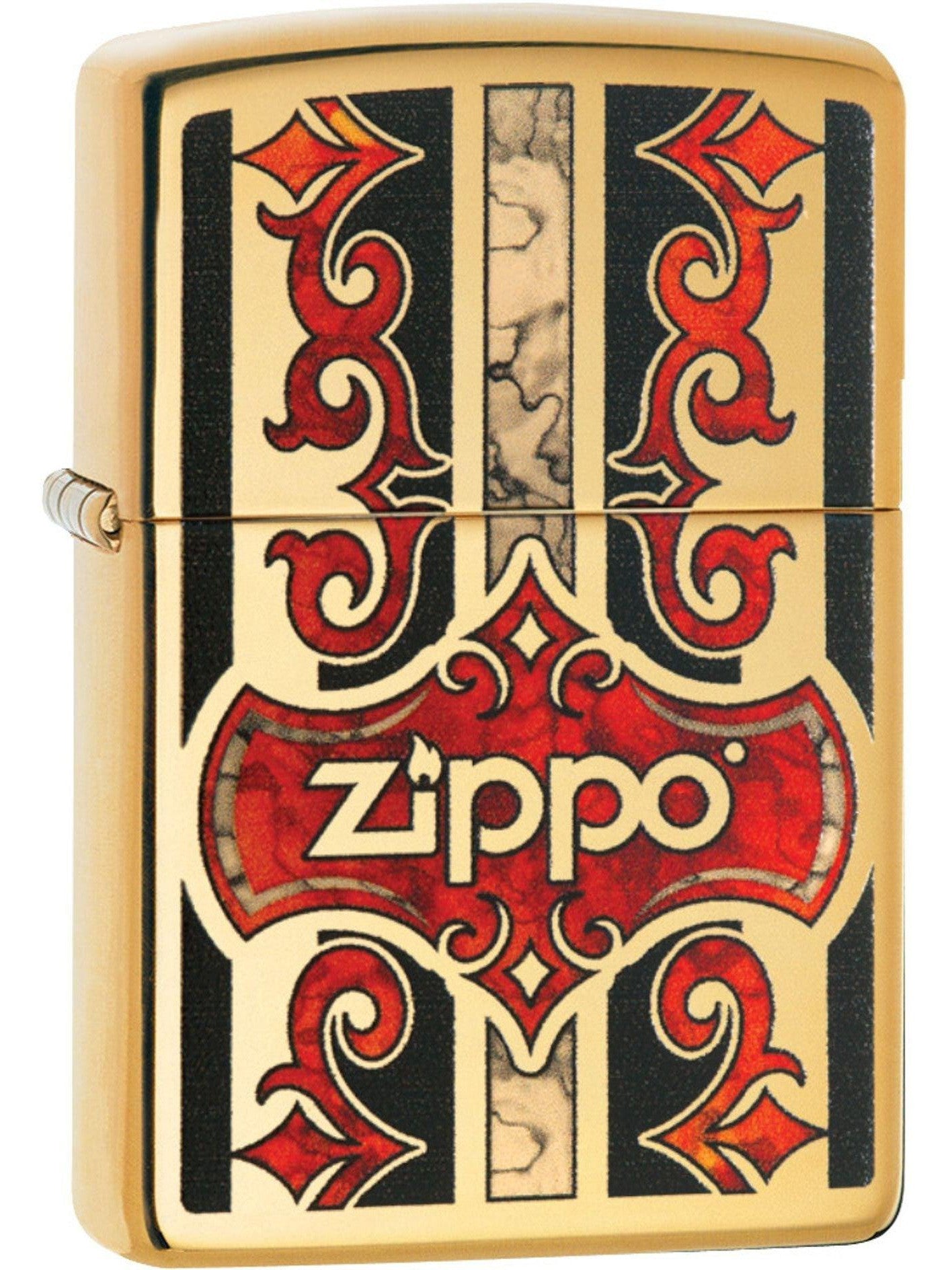 Zippo Lighter: Zippo Red and Black Design, Fusion - High Polish Brass – Lucas Lighters