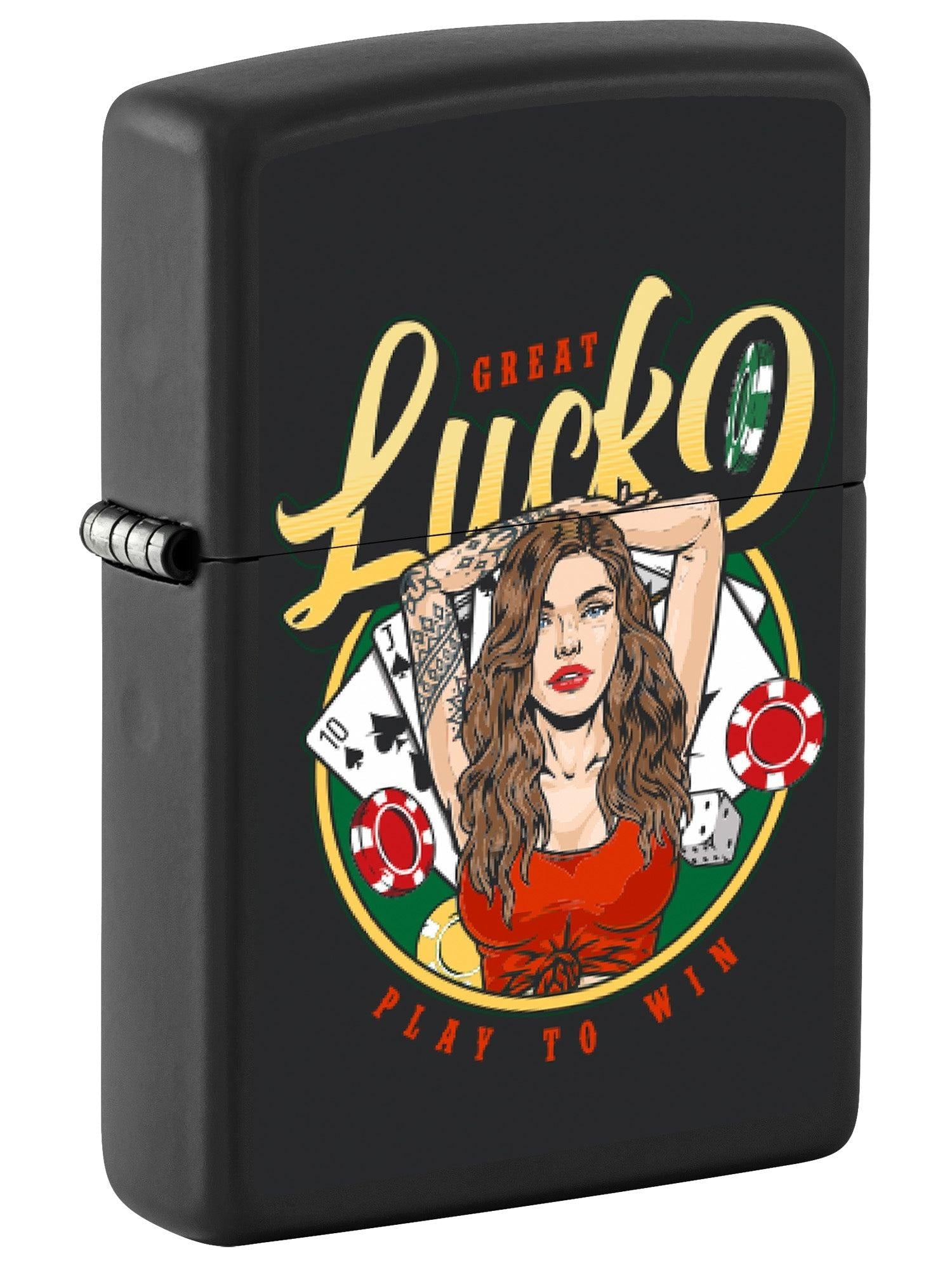 Zippo Lighter: Great Luck, Pin-up Girl - Black Matte 81676 – Lucas Lighters