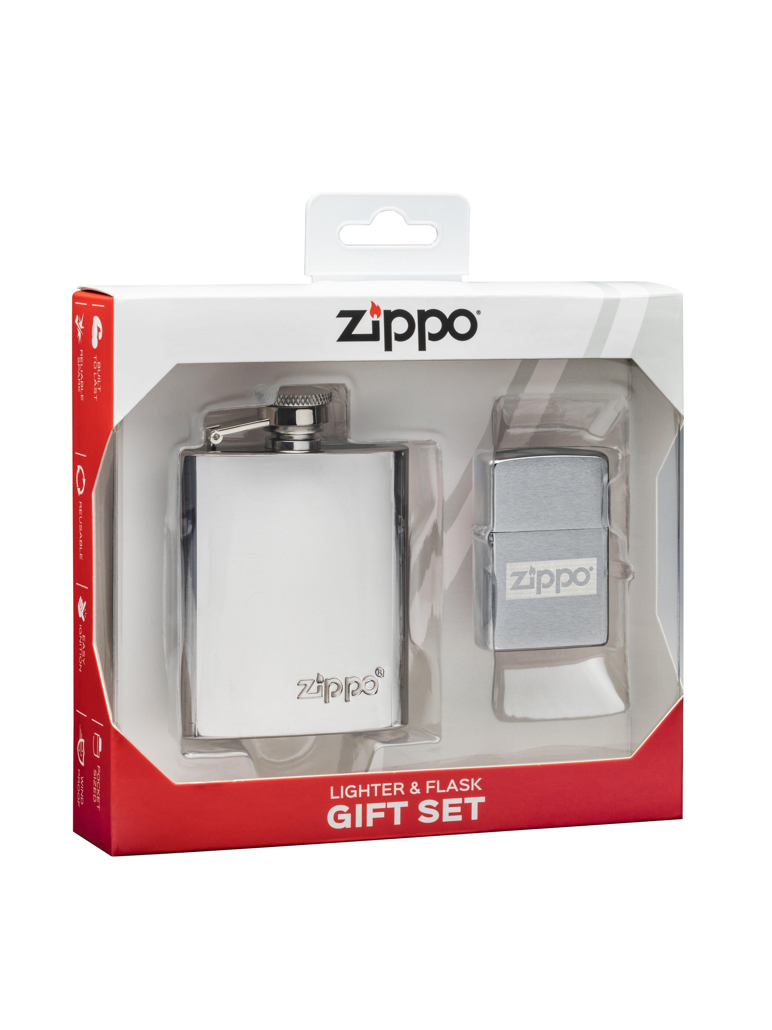 Zippo Brushed Chrome Lighter and Flask Set - 49358 – Lucas Lighters