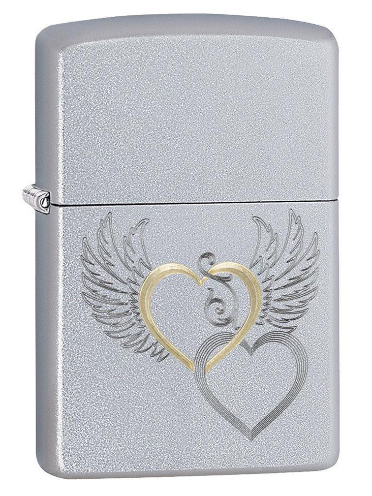 Zippo Lighter: Hearts and Wings, Engraved - Satin Chrome 80768 – Lucas ...