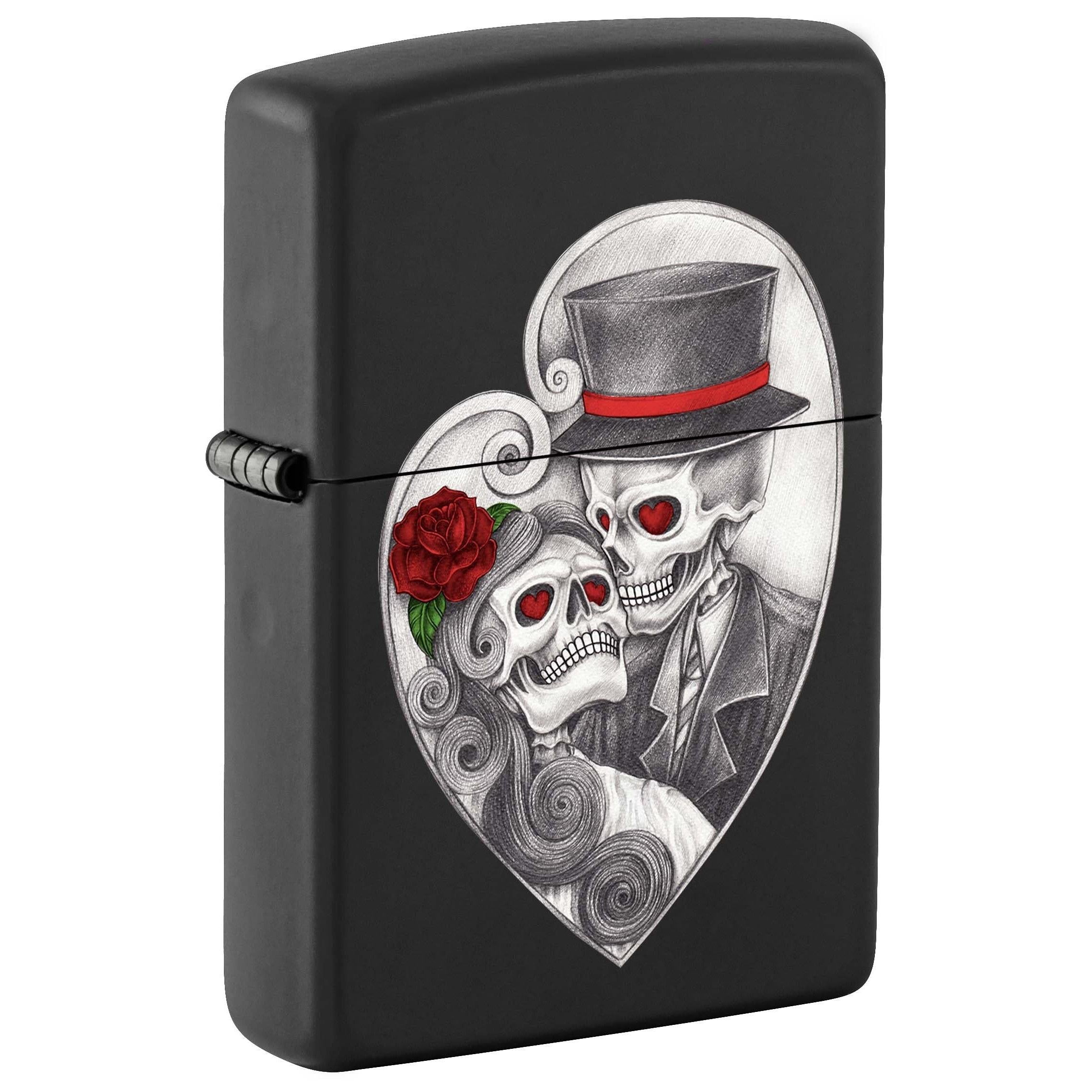 Zippo Lighter: Gothic Skull Couple Design - Black Matte 81119 – Lucas ...