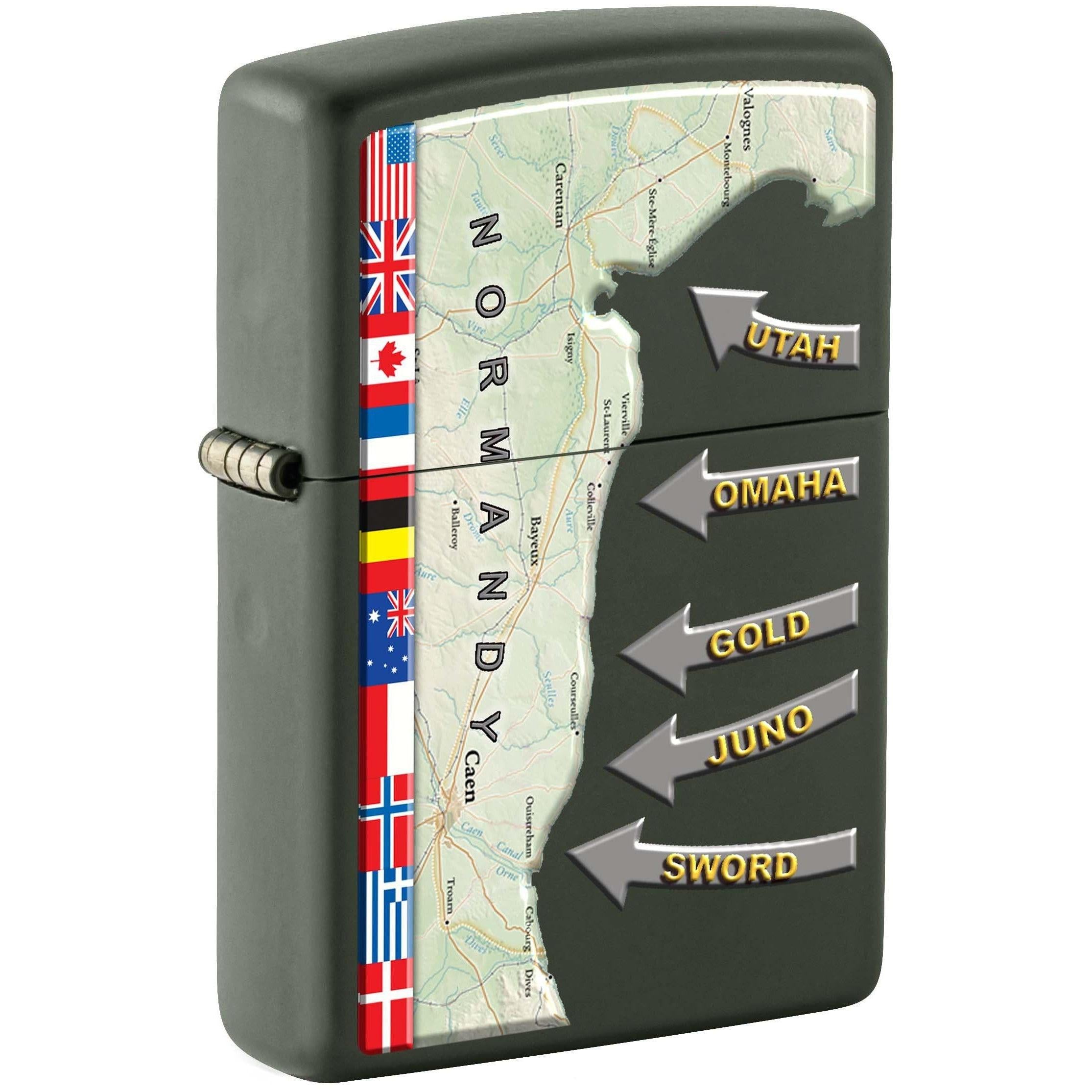 Zippo Lighter: D-Day World War Two Military Map - Green Matte 81140 ...