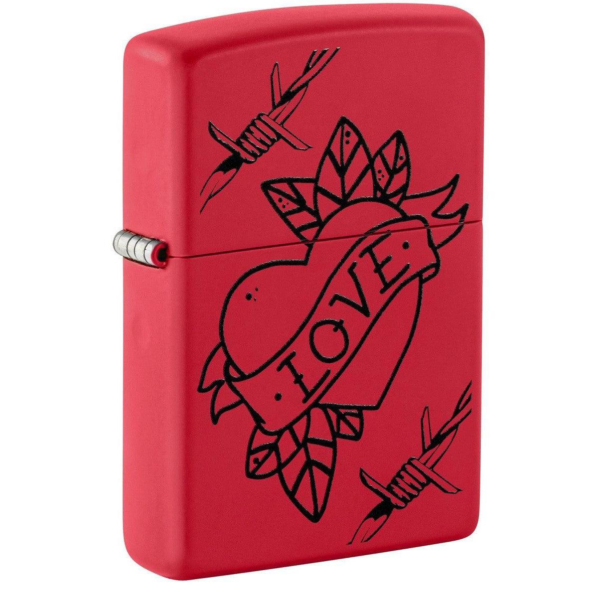 Zippo Lighter: Love Tattoo - Red Matte 81453 – Lucas Lighters
